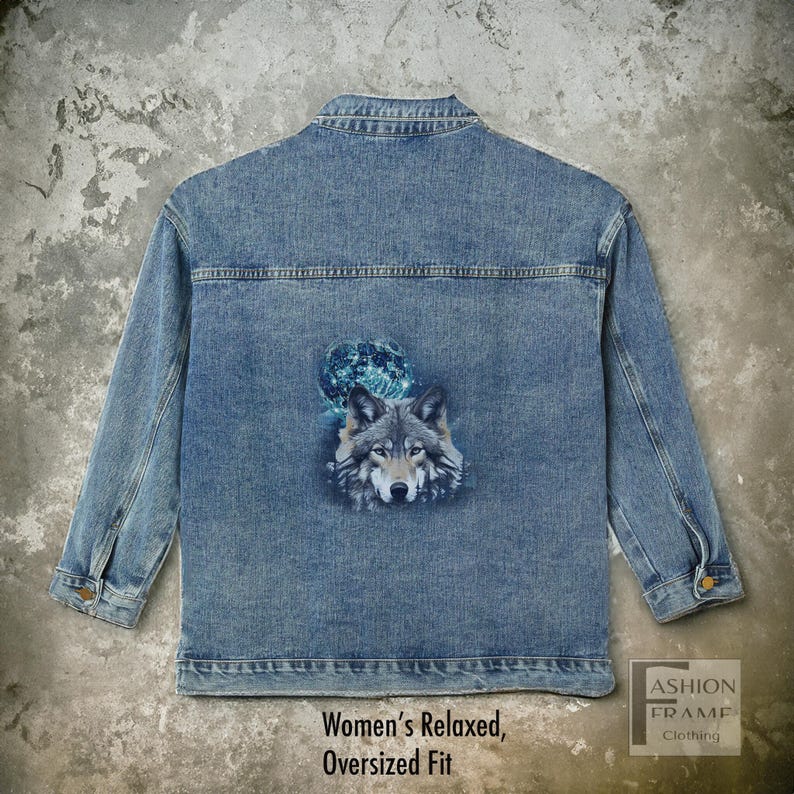 Three Wolf Vintage Boho Graphic Jacket, 90s Vintage Graphic Denim ...