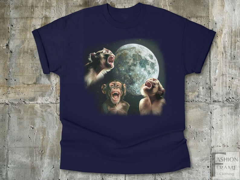 Three Monkey Vintage Shirt, Retro Monkey Moon Jungle Tshirt, Monkey ...