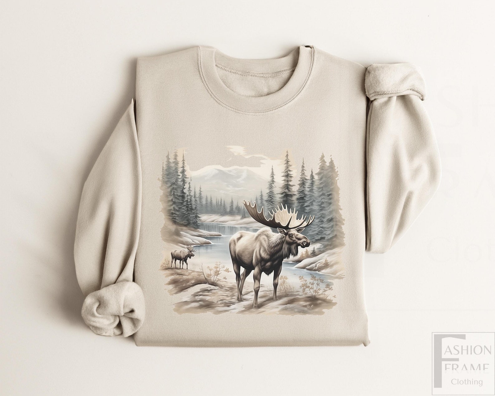 Vintage Retro Bull Moose Sweatshirt 90s Wilderness Scene Winter ...