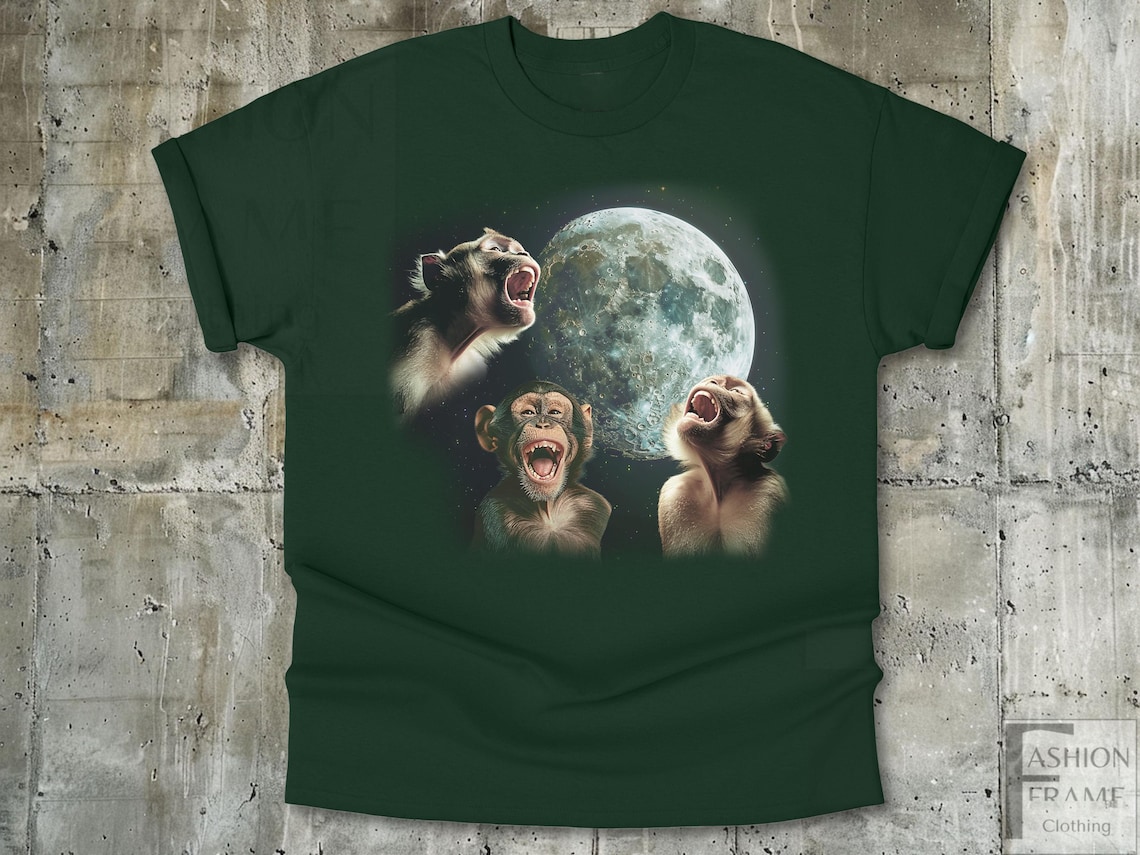 Three Monkey Vintage Shirt, Retro Monkey Moon Jungle Tshirt, Monkey ...