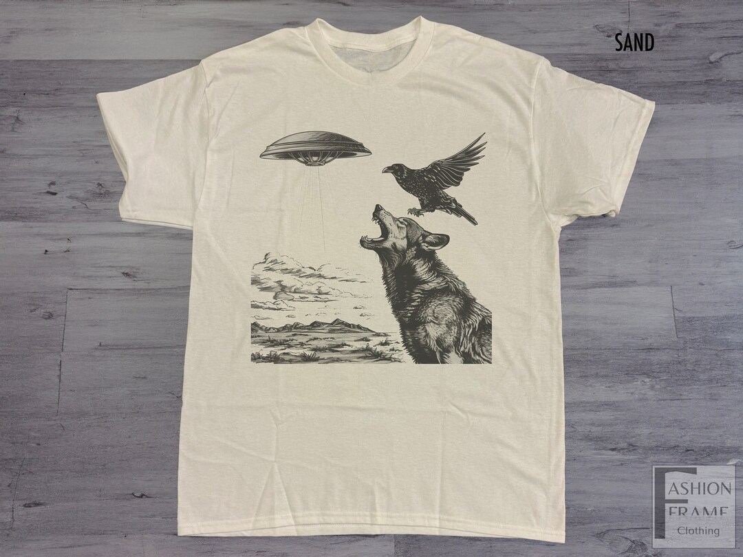 Vintage Wolf 90s Graphic Shirt, UFO Wolf Lovers Retro Tee, Nostalgia ...