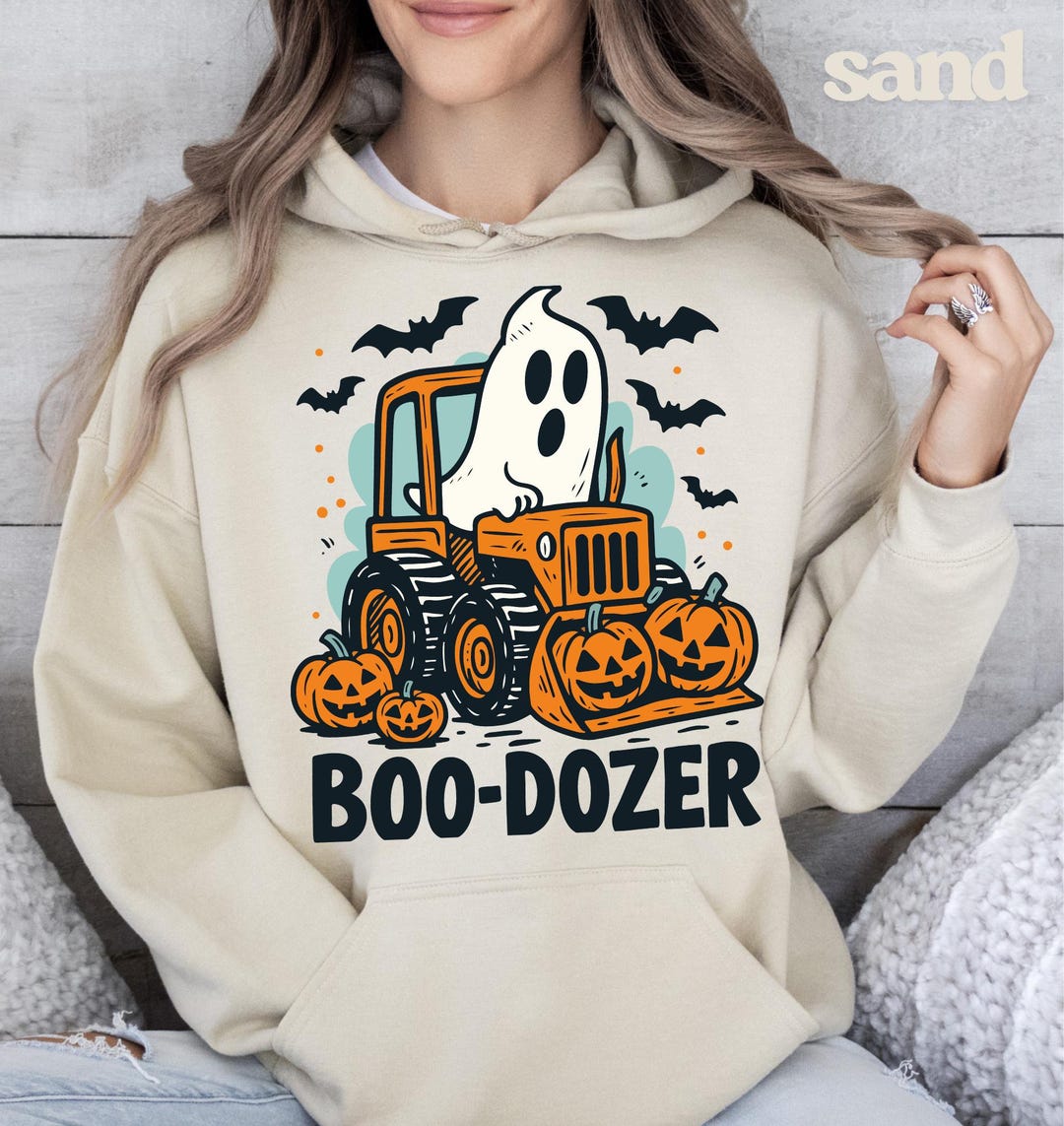 Boo-dozer Halloween Ghost Hoodie - Funny Ghost Bulldozer Hoodie ...