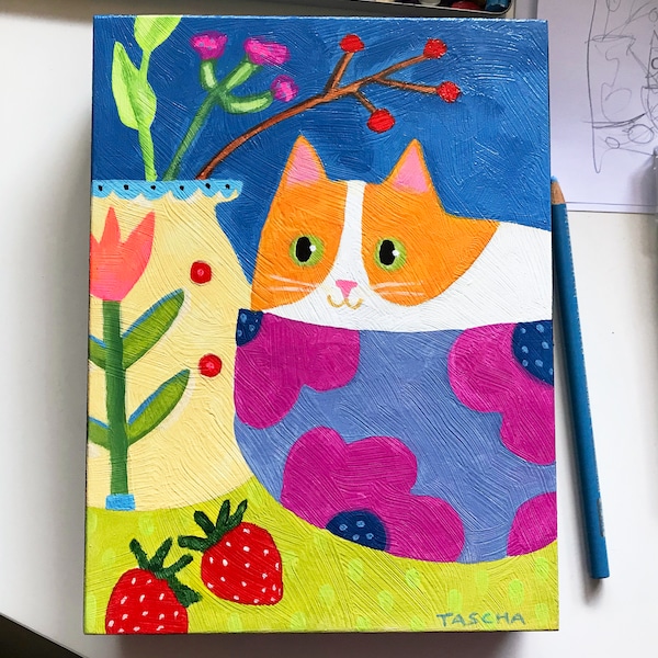 Whimsical Cat Art - Etsy
