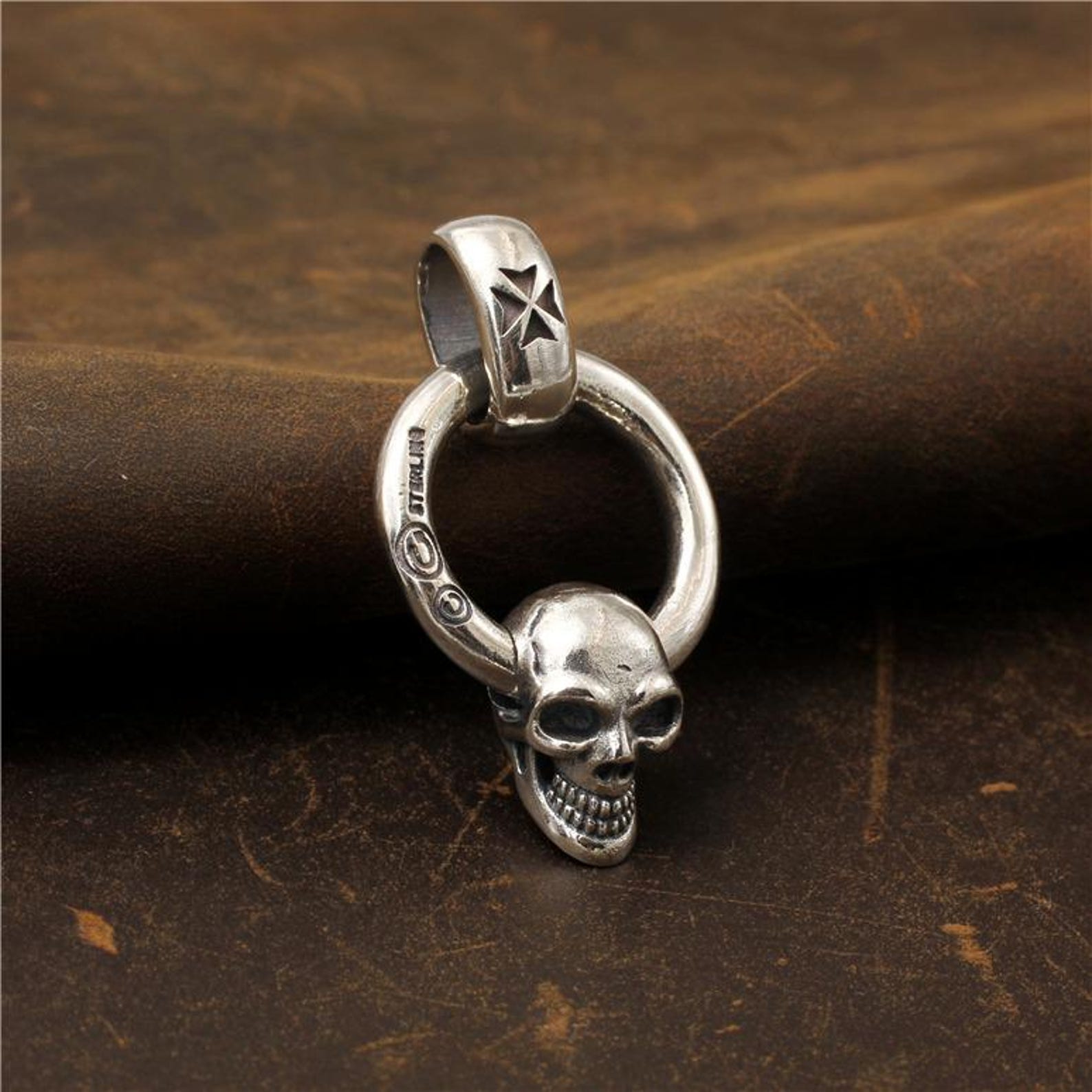 Classic Cross Smile Skull Connect Ring 925 Sterling Silver Handmade ...