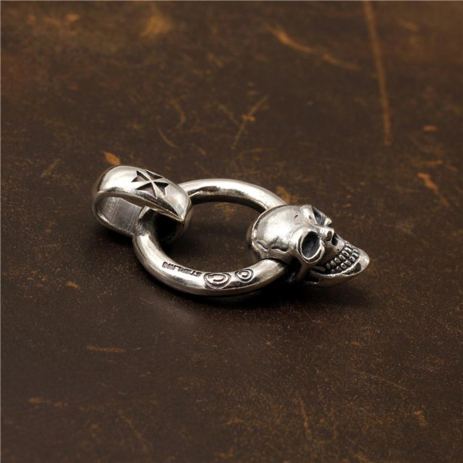 Classic Cross Smile Skull Connect Ring 925 Sterling Silver Handmade ...