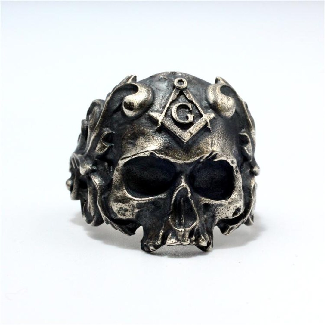 Masonic Freemasons Devil Skull 925 Sterling Silver Original Handmade ...