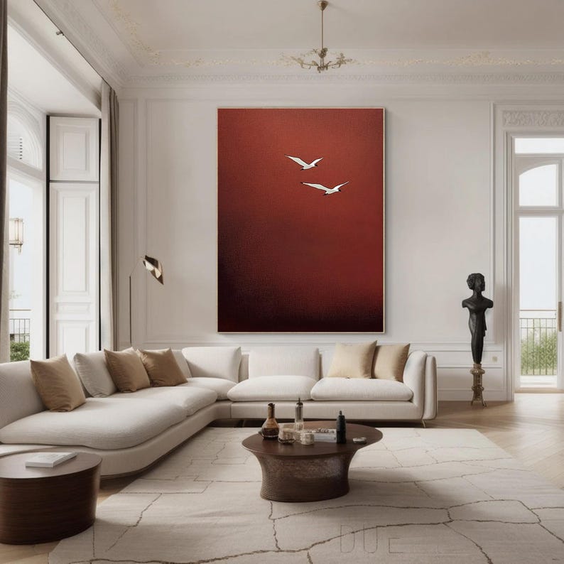 Large Red Wall Art Contemporary Minimalist Canvas Art Dark Modern ...