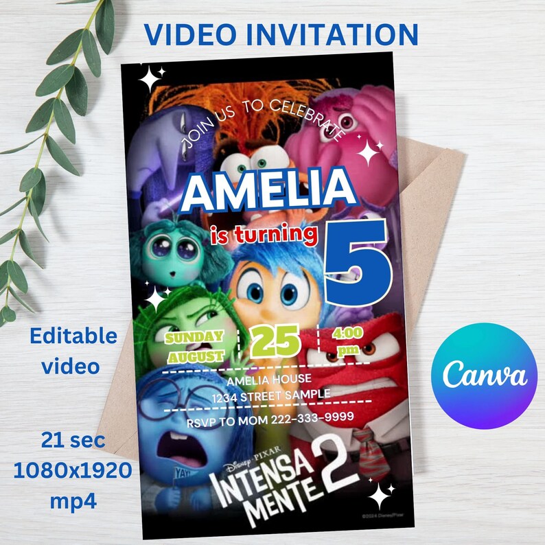 Inside Out 2, Birthday Invitation, Inside Out 2 Invitation, Inside Out ...