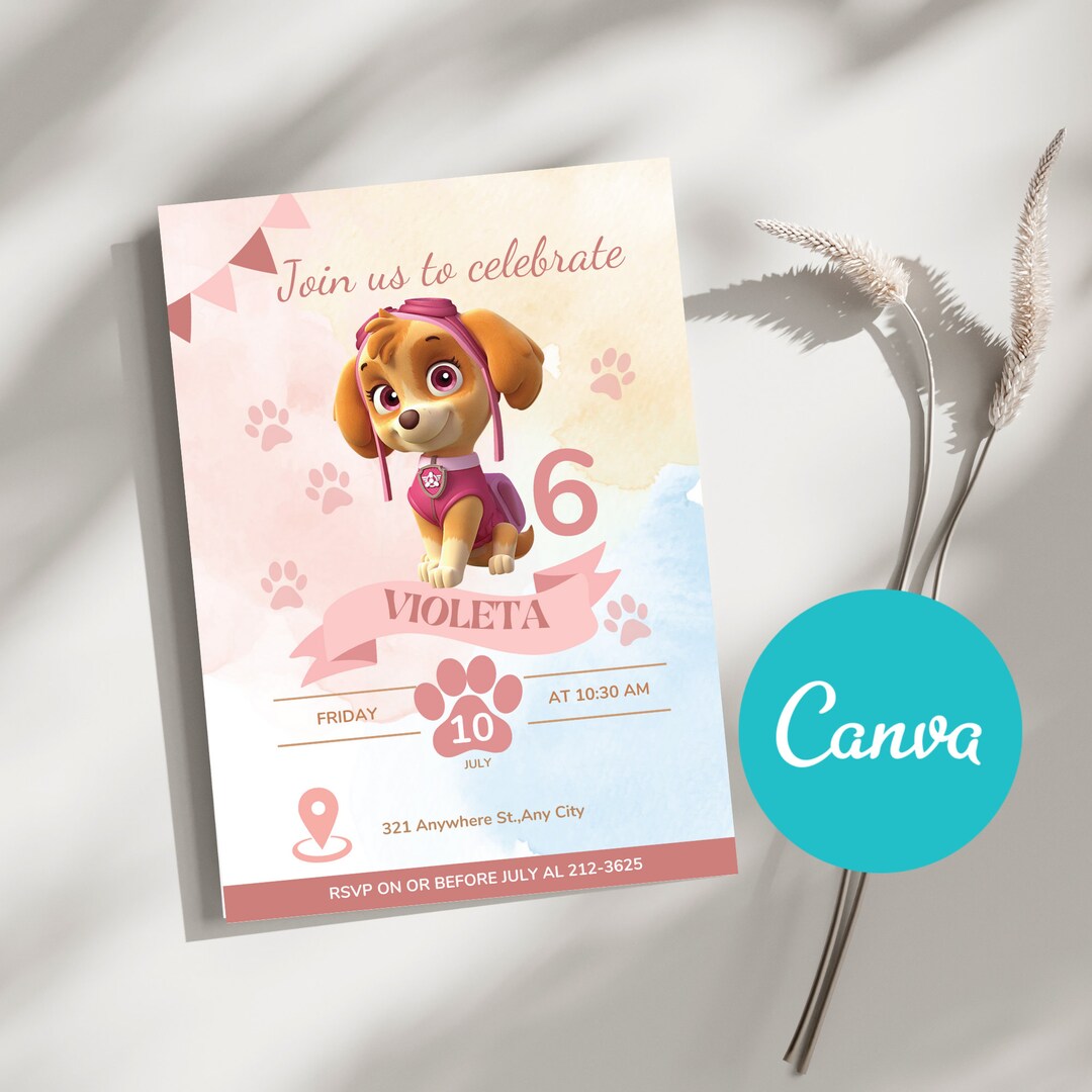 Paw Patrol Skye Birthday Invitation, P-patrol Invitation, Girl Birthday ...