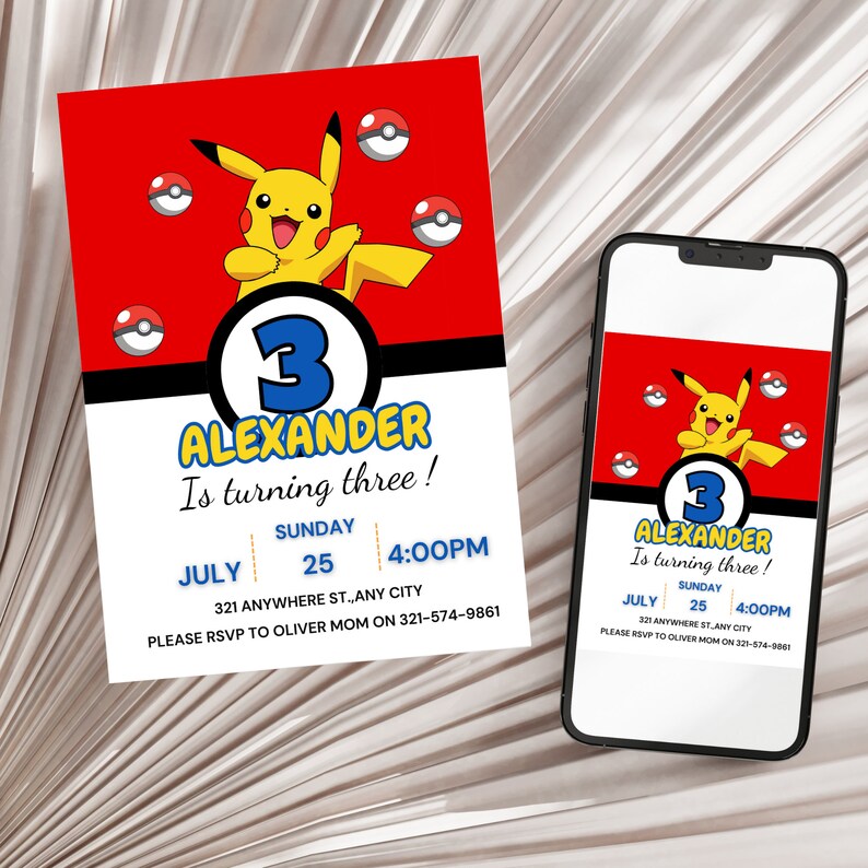 Editable Pokemon Birthday Invitation for Boy,pokemon Invitation,pikachu ...