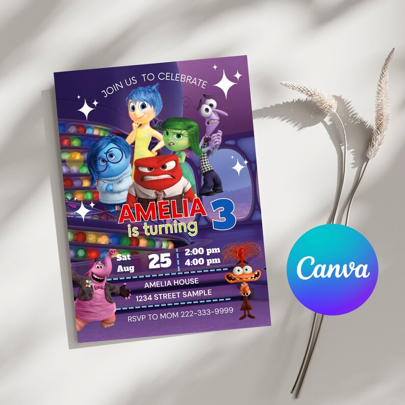 Inside Out Birthday Invitation Inside Out Phone Invitation Customizable ...