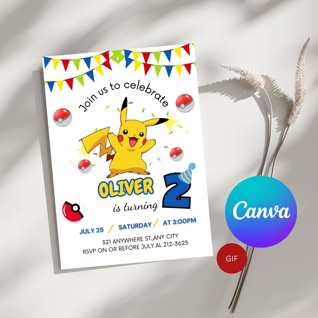Invitación de cumpleaños de Pokemon editable para niño,Invitación de ...
