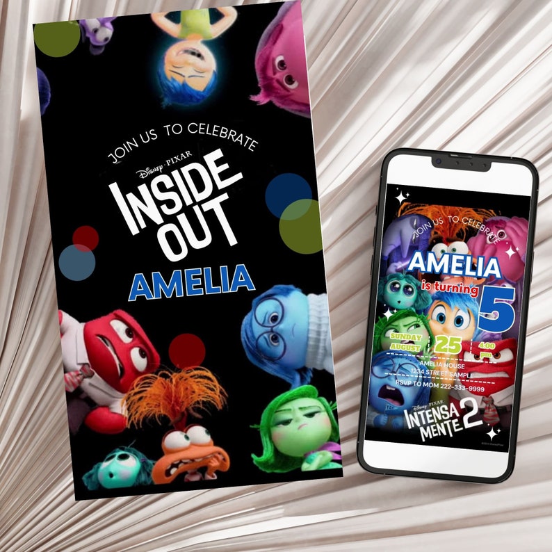 Inside Out 2, Birthday Invitation, Inside Out 2 Invitation, Inside Out 2 Digital Invitation ...