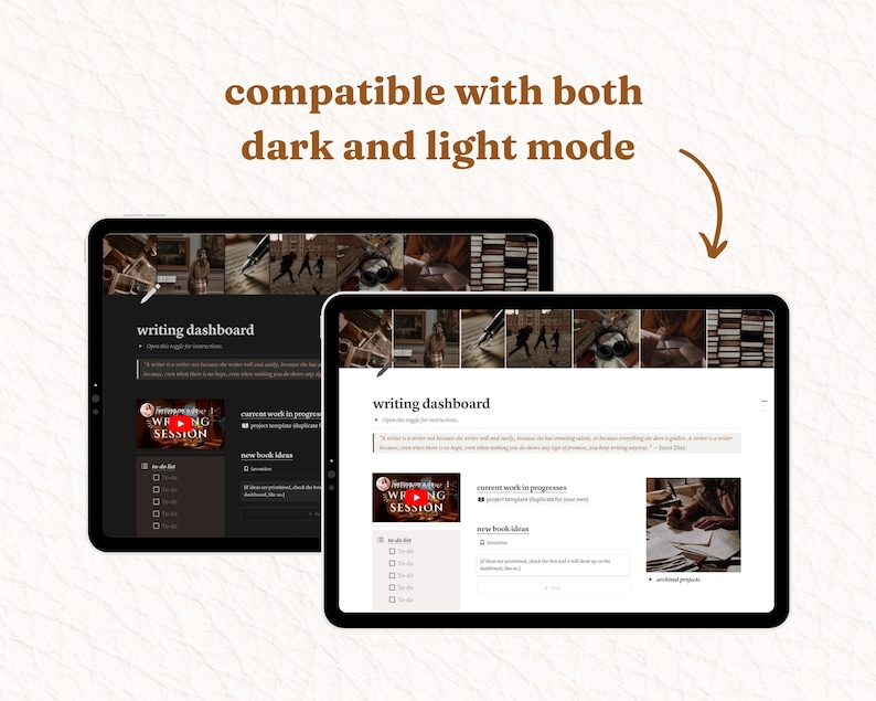 Dark Academia Writing Dashboard | Aesthetic Digital Hub Template for ...