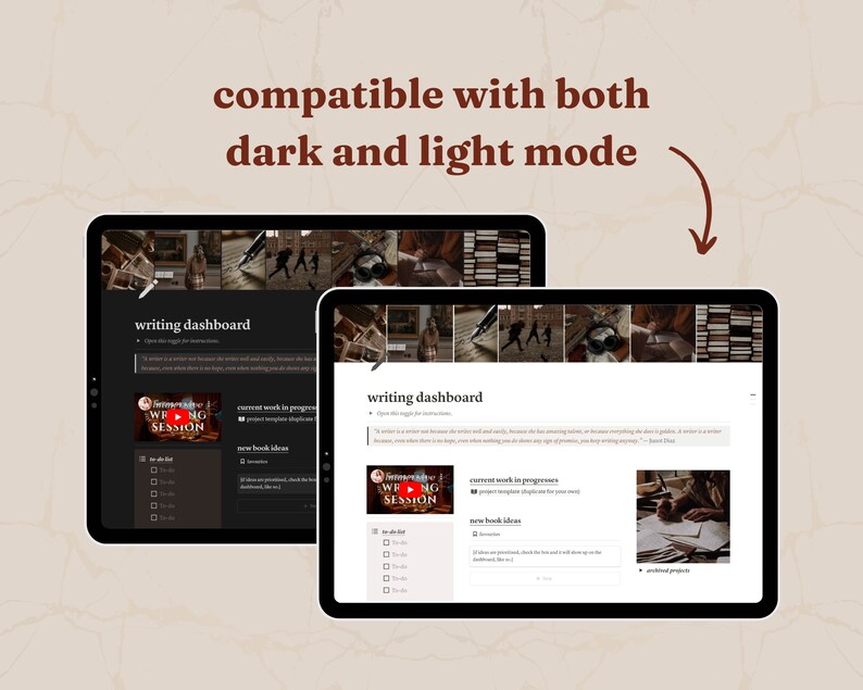 Dark Academia Writing Dashboard Aesthetic Digital Hub Template for Authors to Organize Novel ...