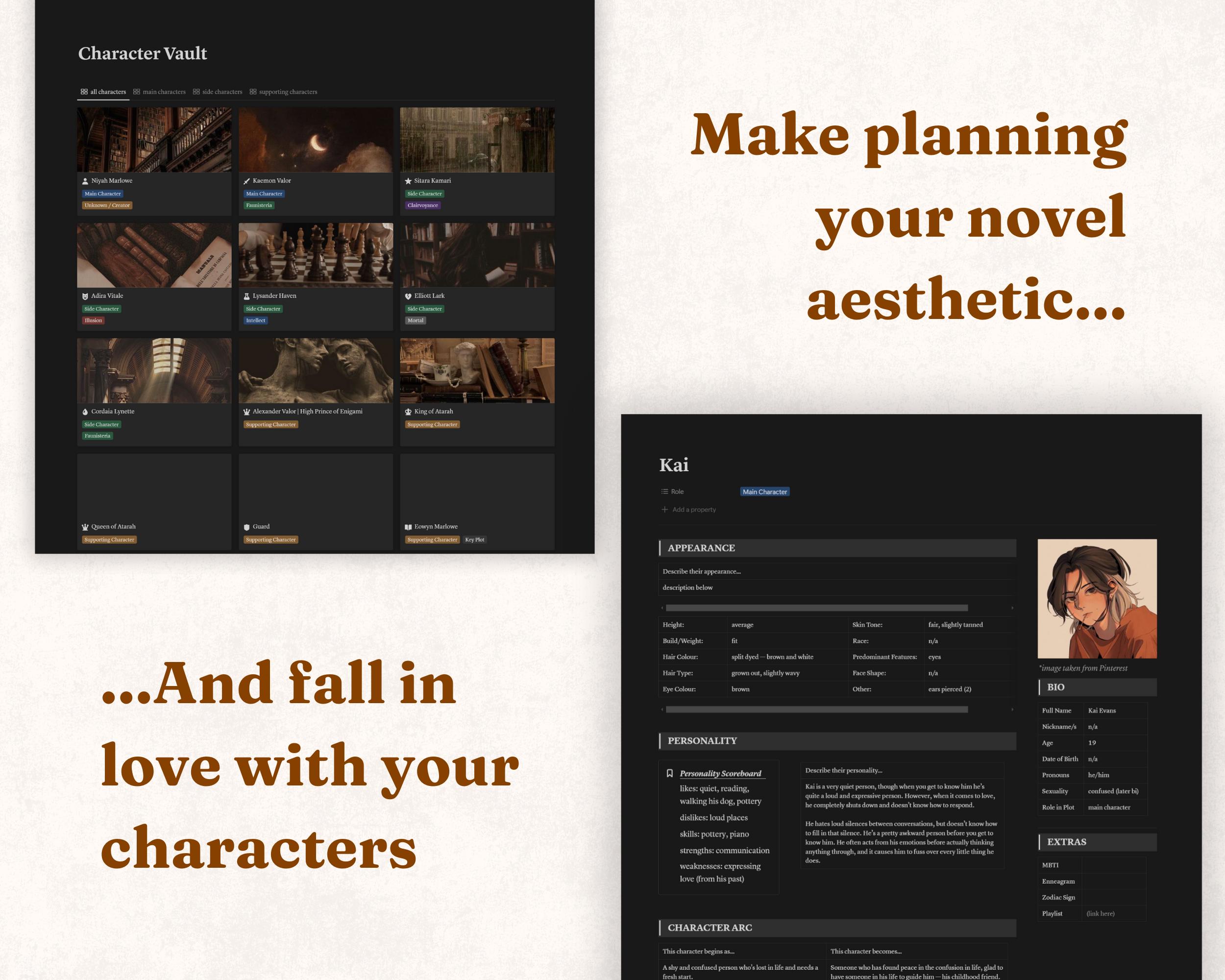 Notion Character Vault | Plan Your Characters With This Aesthetic ...