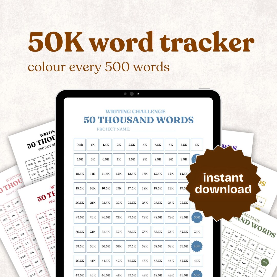 50K Word Count Tracker: Digital Writing Progress Template, Track Every ...