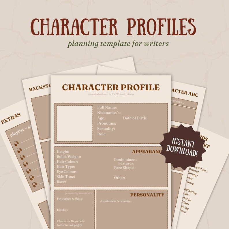 Character Profile Digital & Printable Character Template for Writers ...