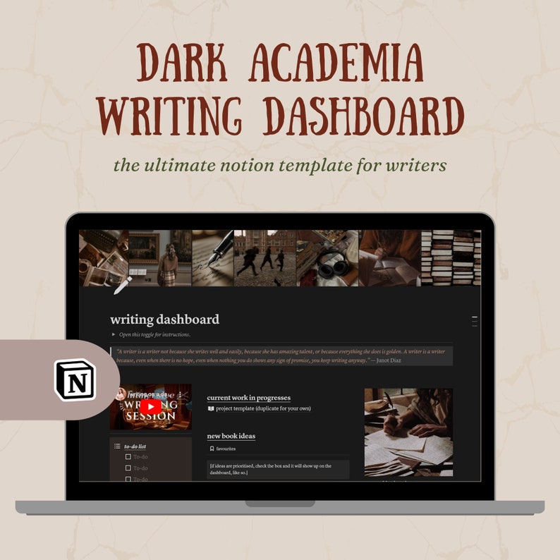 Dark Academia Writing Dashboard Aesthetic Digital Hub Template for ...