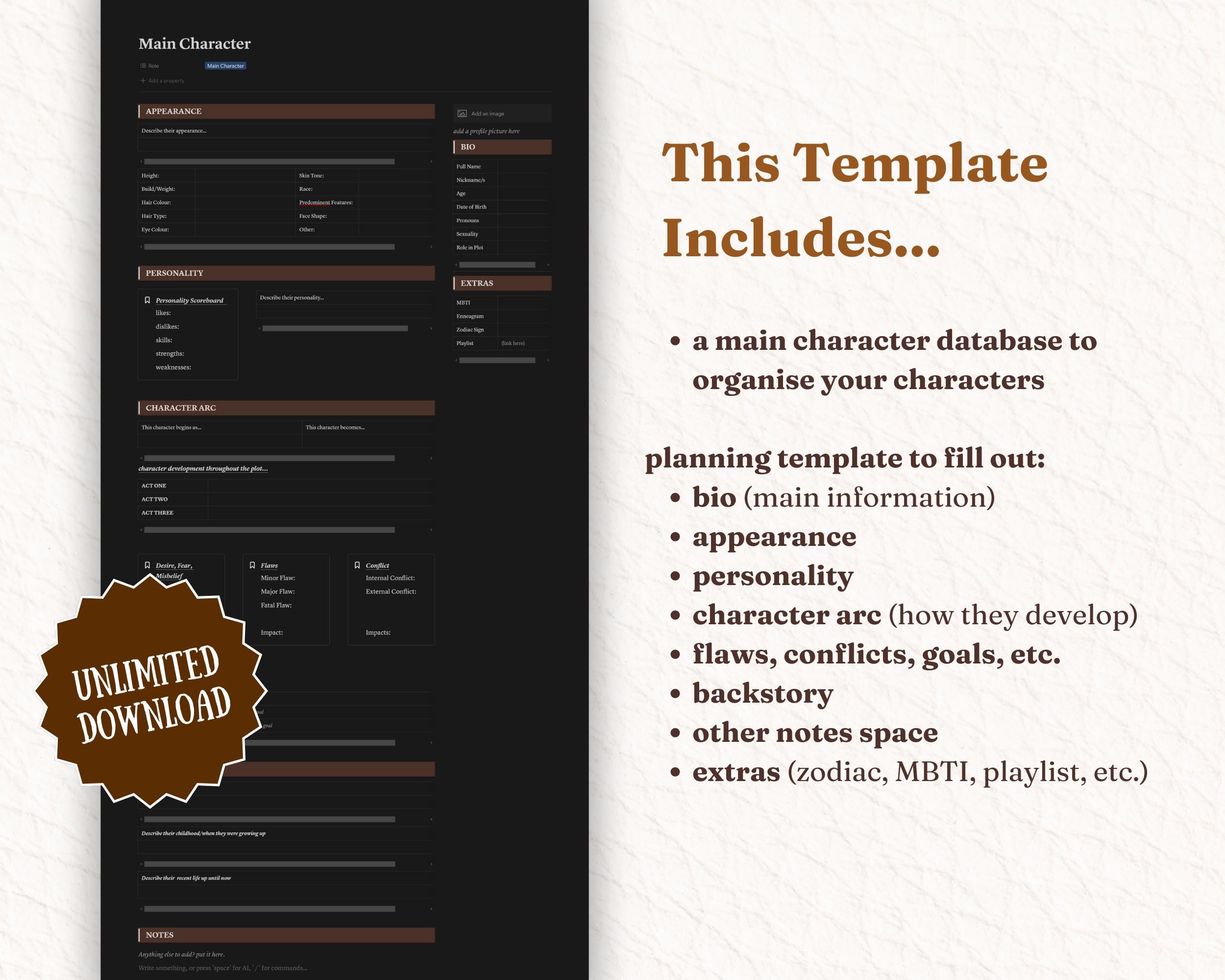 Notion Character Vault | Plan Your Characters With This Aesthetic ...