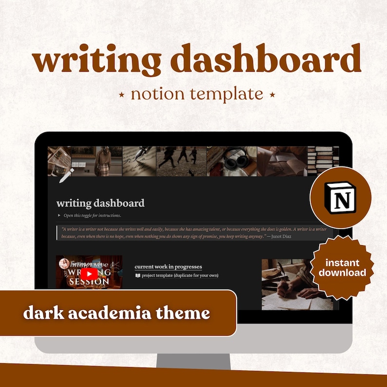 Dark Academia Writing Dashboard | Aesthetic Digital Hub Template for Authors to Organize Novel ...