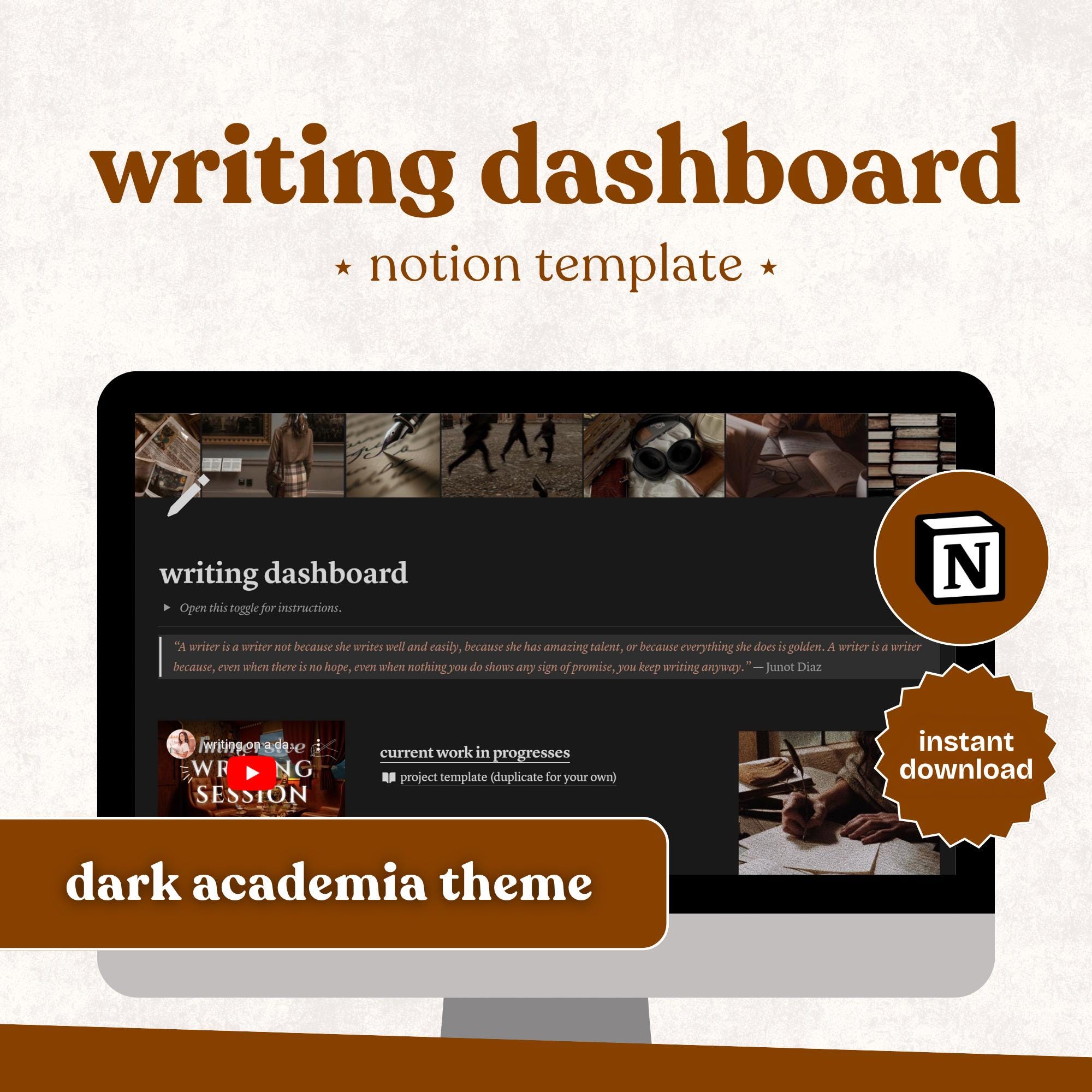 Dark Academia Writing Dashboard | Aesthetic Digital Hub Template for ...