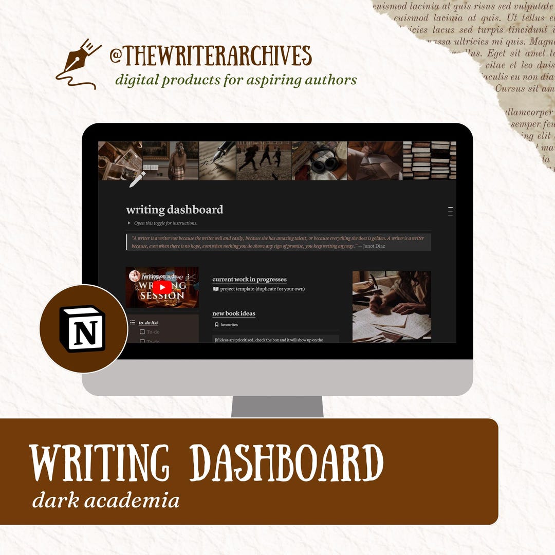 Dark Academia Writing Dashboard | Aesthetic Digital Hub Template for ...