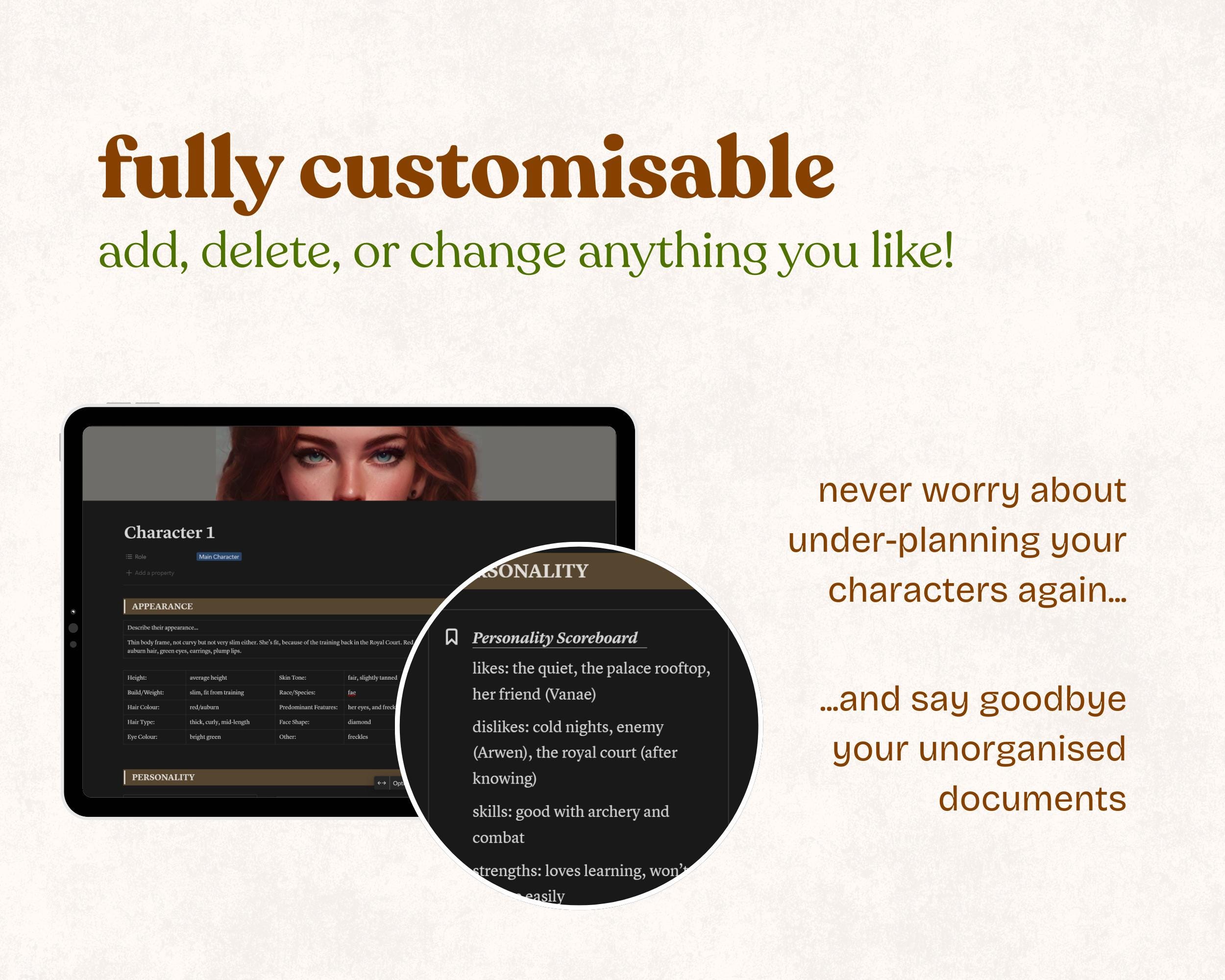 Notion Character Template: Digital Writing Planner to Develop ...