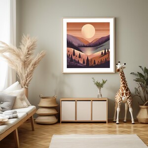 Digital Wall Art Mid Century Modern Sunset and Mountains, Retro Sunset ...