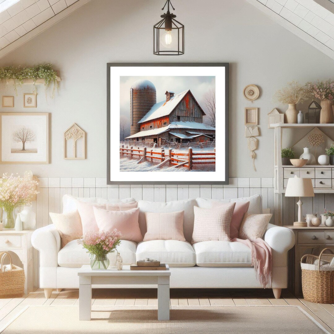 A Fine Art Print of a Rustic Winter Farm Scene With Barn Snow Covered ...