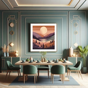 Digital Wall Art Mid Century Modern Sunset and Mountains, Retro Sunset ...