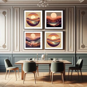 Digital Wall Art Mid Century Modern Sunset and Mountains, Retro Sunset ...