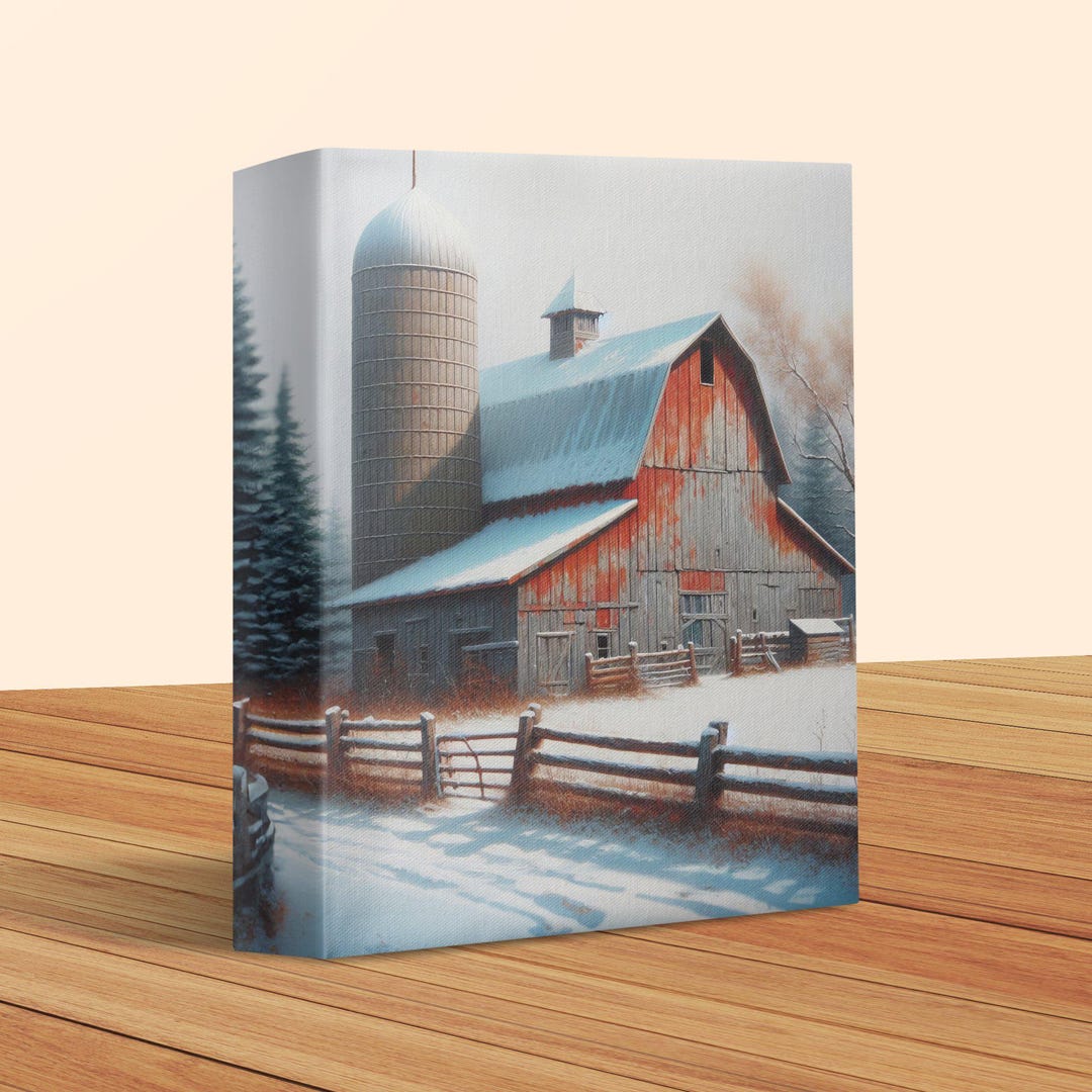 Rustic Winter Barn Canvas Gallery Wrap, Farmhouse Winter Scene Wall Art ...