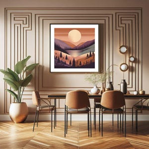 Digital Wall Art Mid Century Modern Sunset and Mountains, Retro Sunset ...