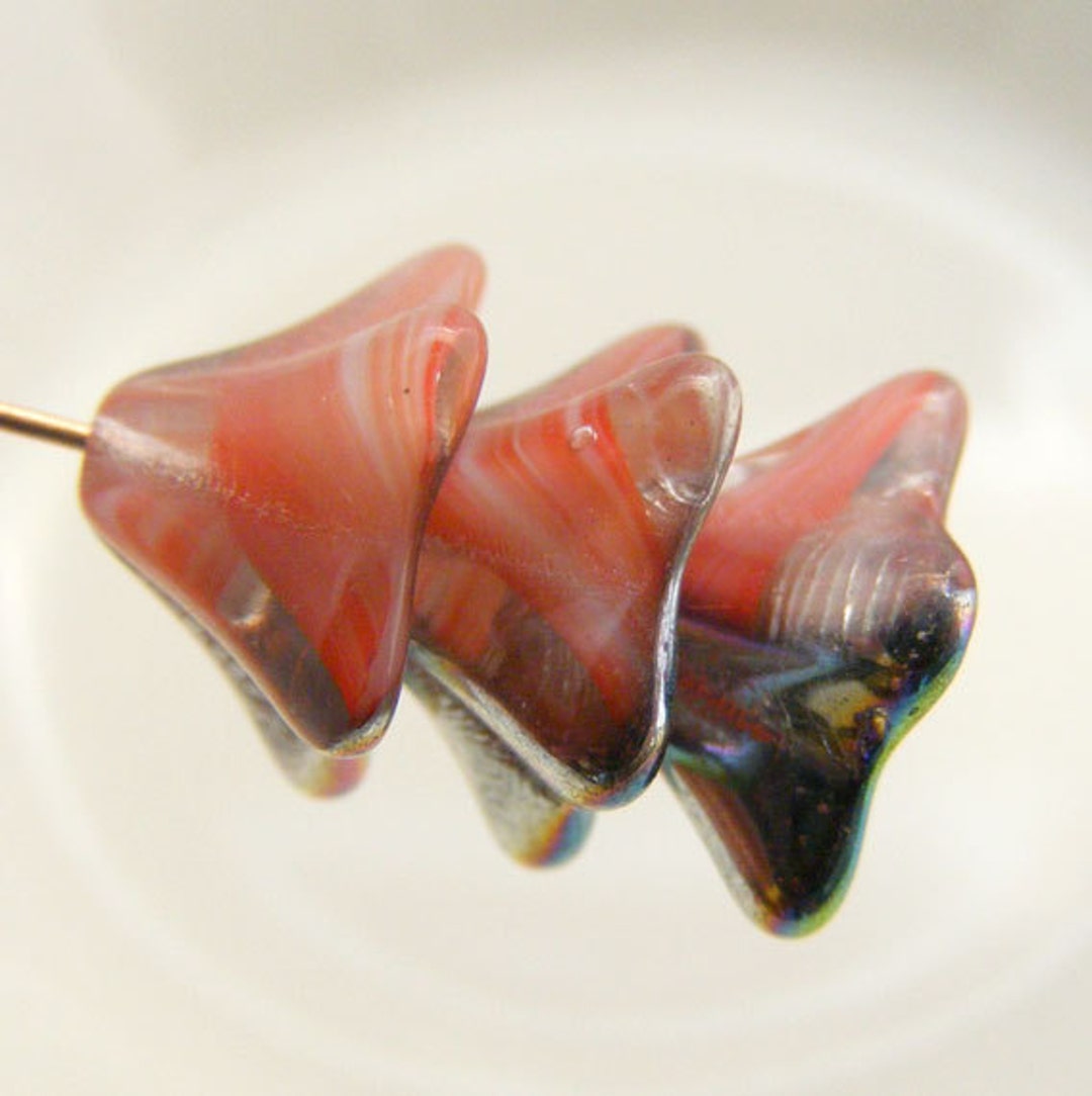 Czech Trumpet Flower Beads 8x13mm Red White Vitral 8pk Si-8x13f-rwv - Etsy