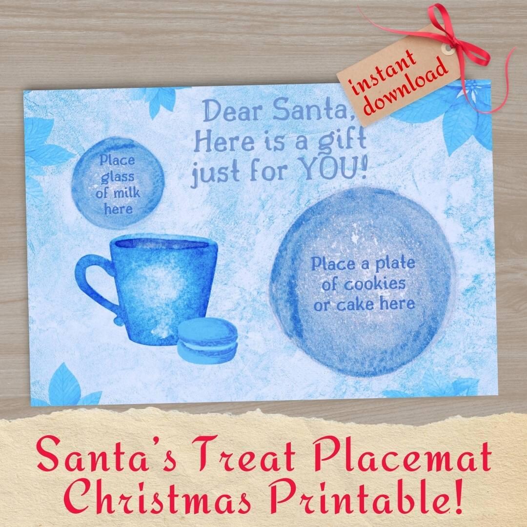 Printable Santa Cookie Tray, Xmas Santa Treat Tray, Blue Christmas PDF ...