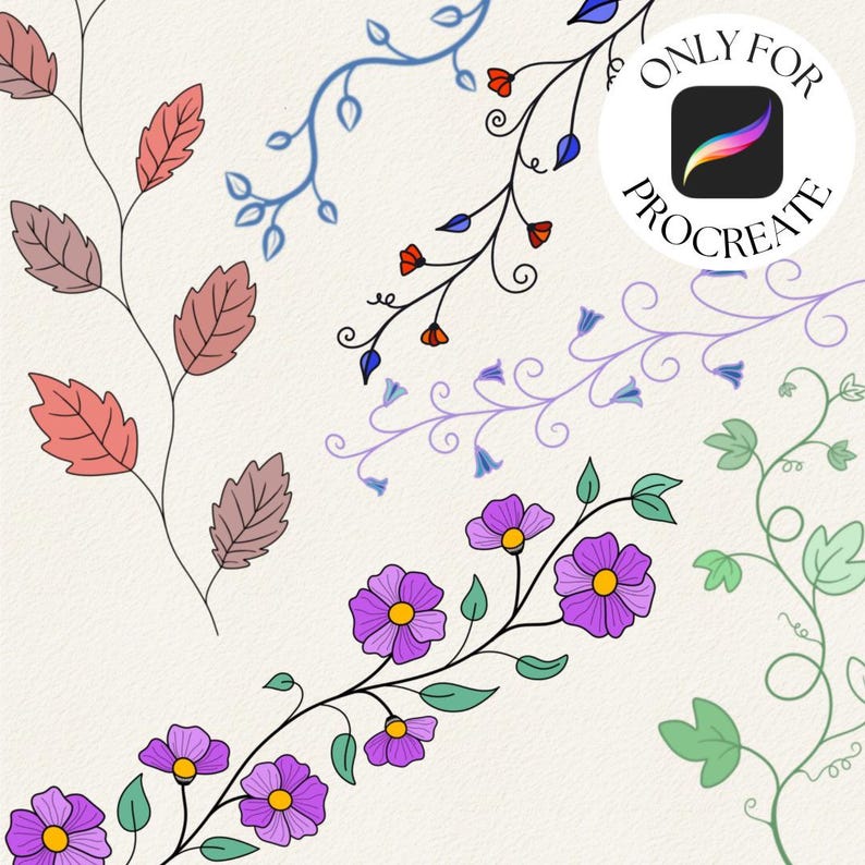 Procreate Brush Stamp Bundle: Hand-drawn Botanical Vines, Fine Line ...