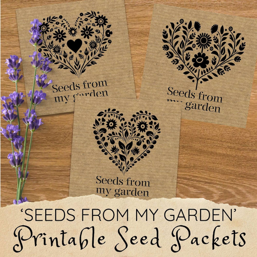 Seed Envelope Heart Design, Printable Seed Packets, DIY Garden Gifts ...