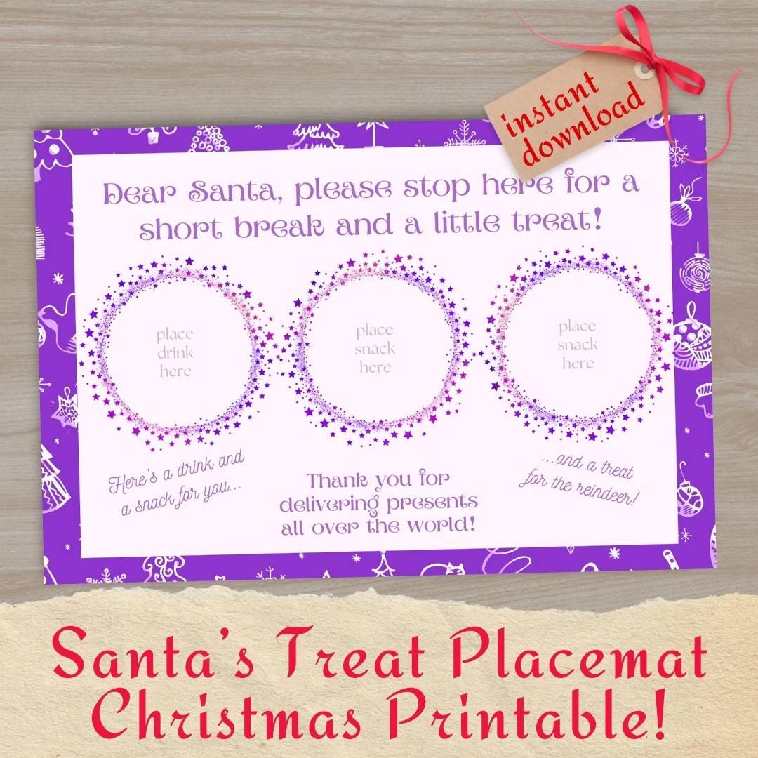 Dear Santa Placemat Printable, Cookies for Santa Tray, Christmas Eve ...