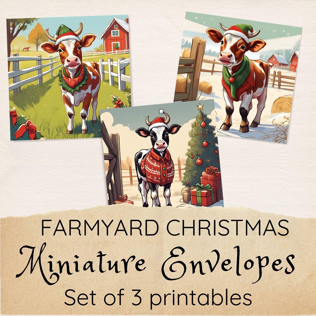 Christmas on the Farm Printables, Cute Cows PDF Printable Envelopes ...