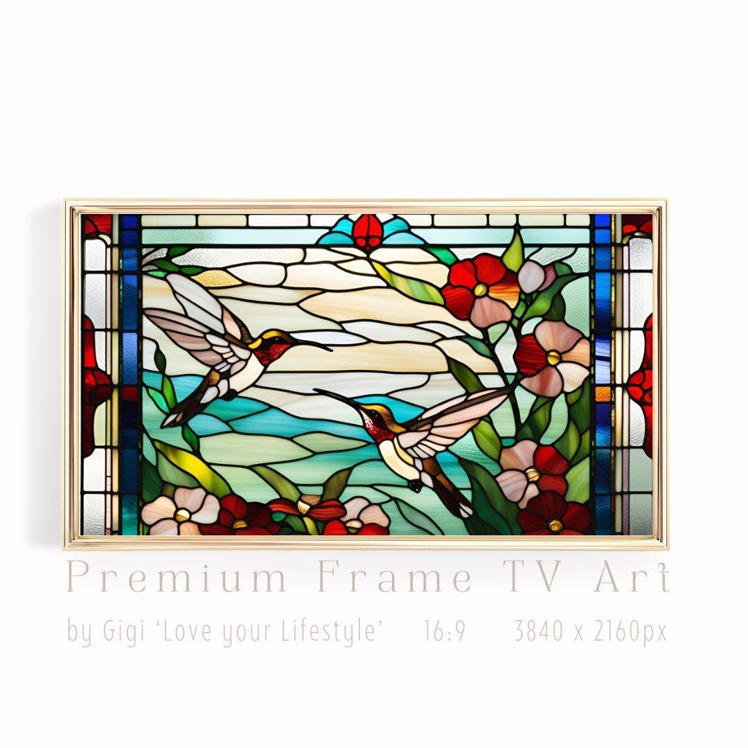 Stained Glass Effect Frame Tv Art Hummingbirds, Colorful Tv Artwork ...