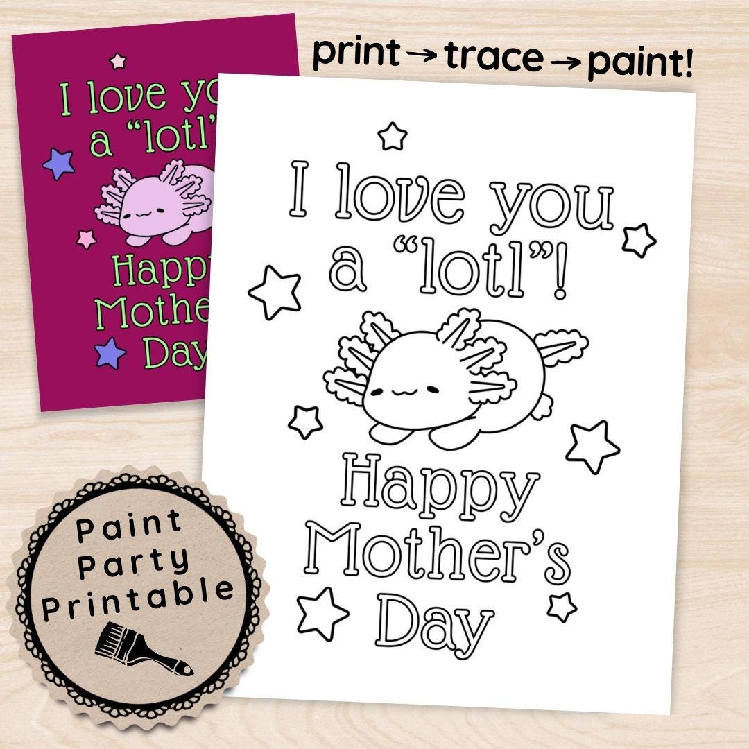 Mother's Day Pre Drawn Canvas Kit, Axolotl Paint & Sip Toolkit, DIY ...