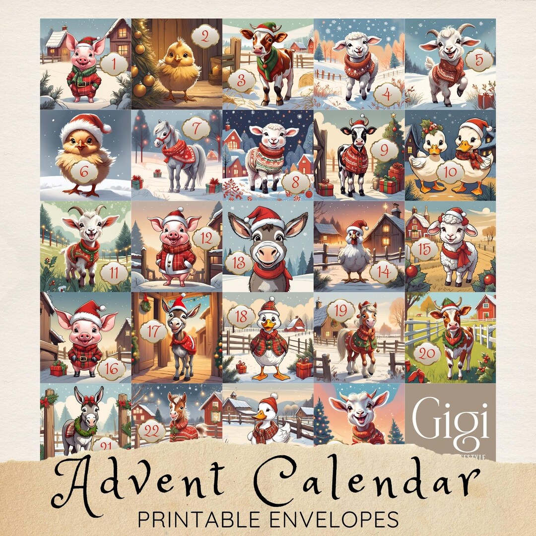 Christmas Advent Calendar Envelope Kit, Xmas on the Farm Countdown ...