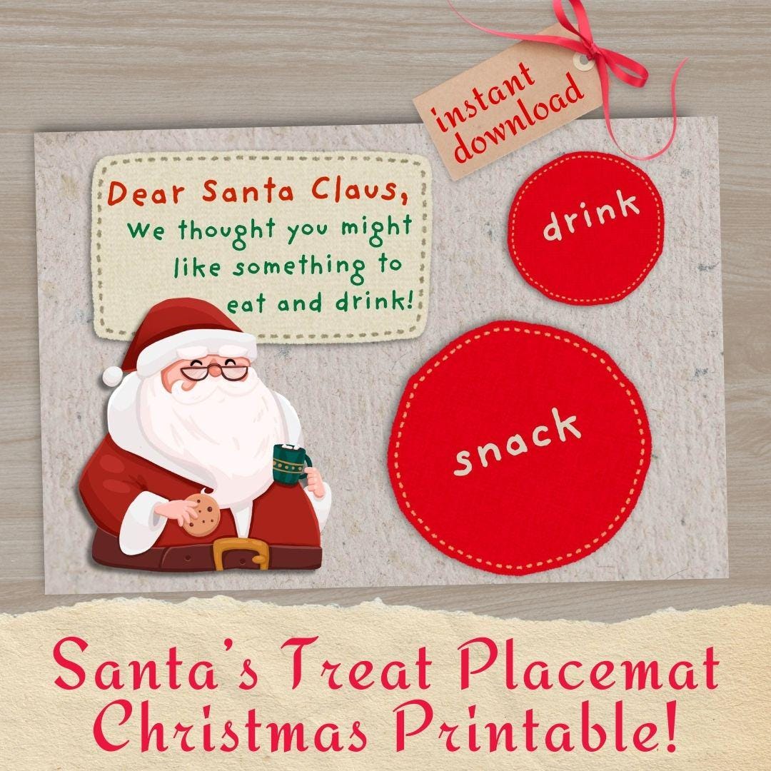 Dear Santa Placemat Printable, Cookies for Santa Tray, Christmas Eve ...