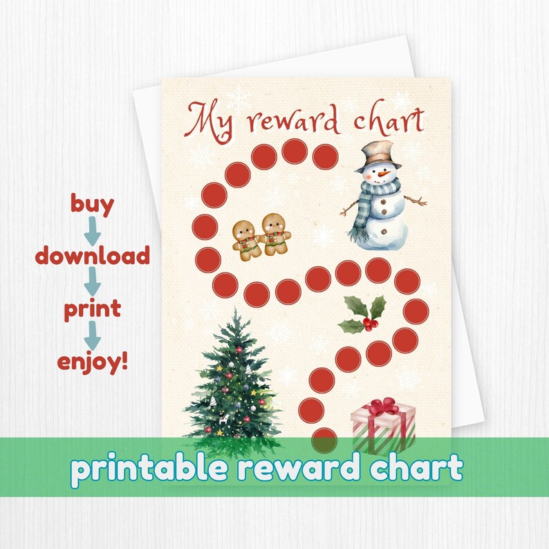 Reward Chart Printable, Kids Christmas Reward Chart, Toddler Potty ...