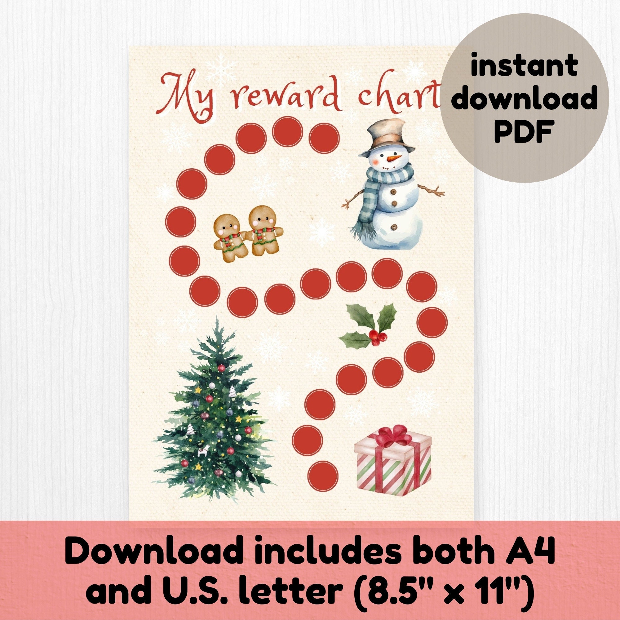 Reward Chart Printable, Kids Christmas Reward Chart, Toddler Potty ...