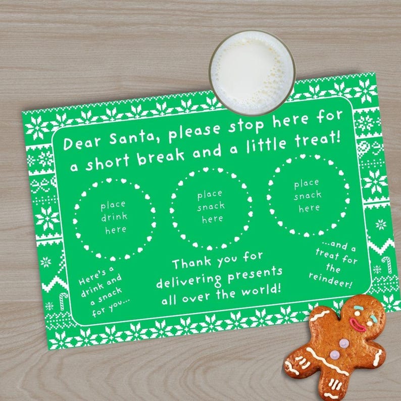 Printable Santa Cookie Tray, Milk and Cookies Placemat, Digital ...