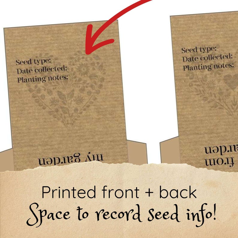 Seed Packet Printable Download, Vintage Heart Design Seed Sachets, DIY ...