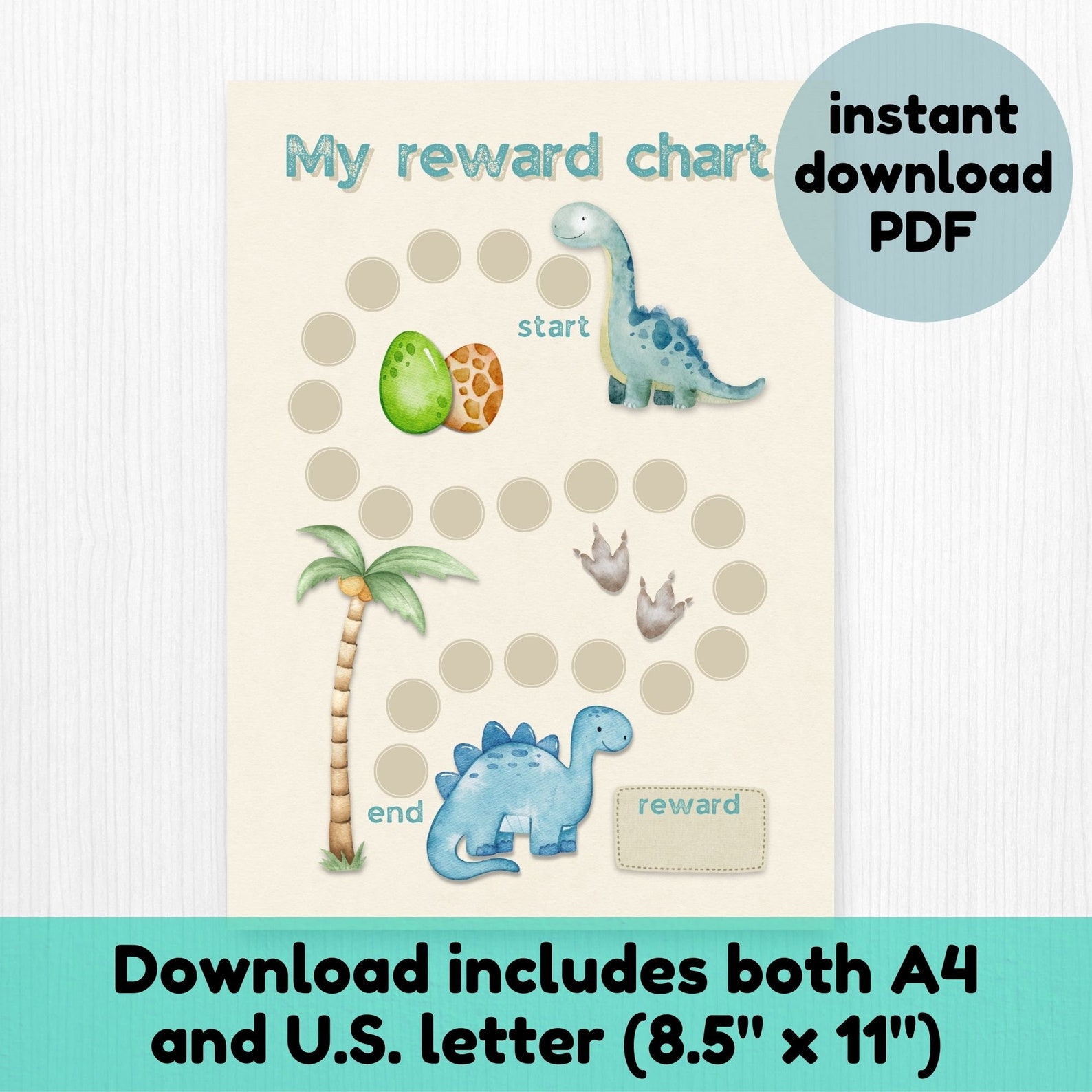 Kids Reward Chart Dinosaurs, Printable Toddler Reward Chart, Dinosaur ...