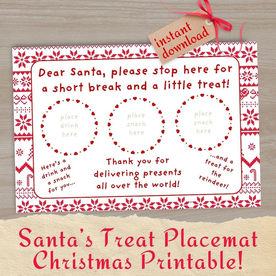Printable Santa Cookie Tray, Milk and Cookies Placemat, Digital ...